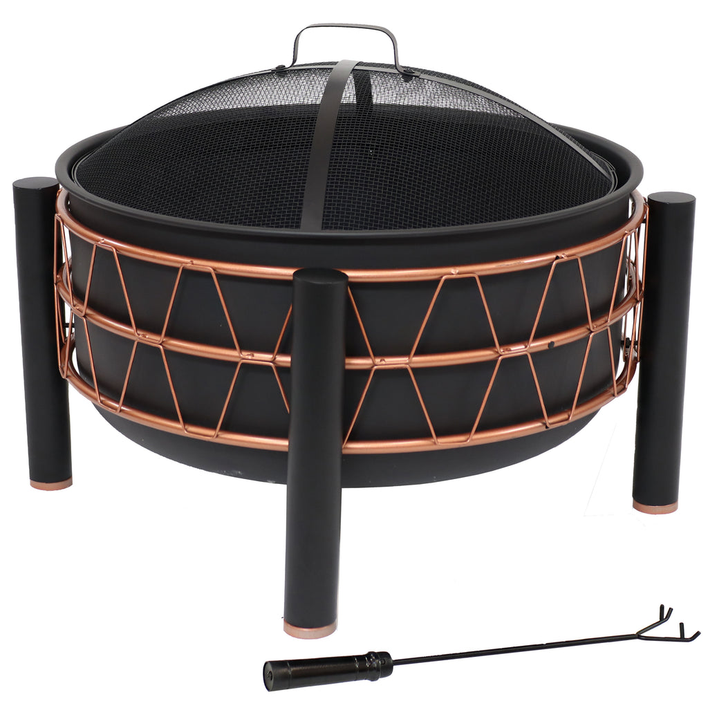 Sunnydaze Steel Wood-Burning Outdoor Fire Pit with Trapezoid Pattern ...