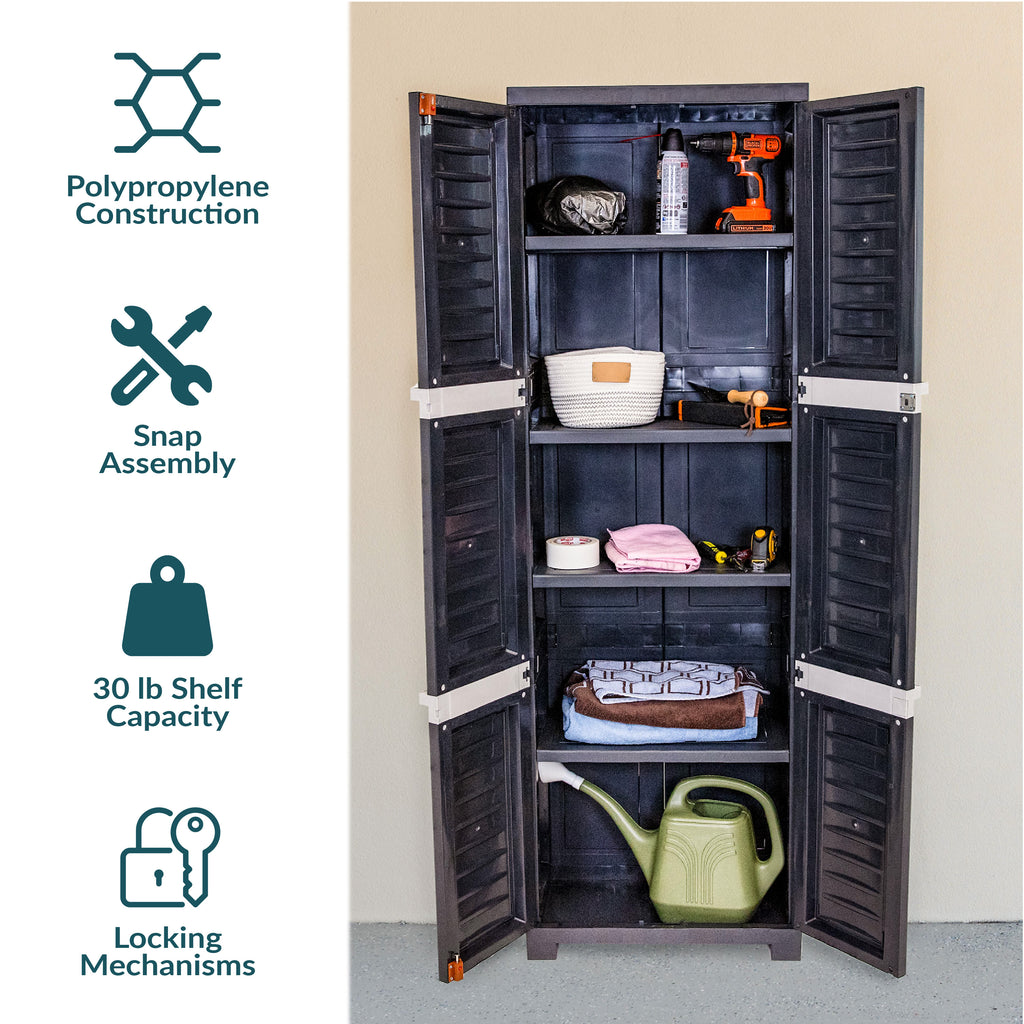 Sunnydaze 4-Shelf Plastic Lockable Storage Cabinet - Gray - 72"