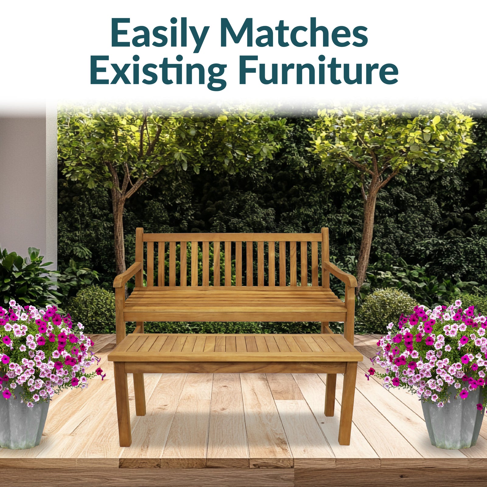 Sunnydaze Wooden Teak Outdoor Coffee Table - Stain Finish - 45"